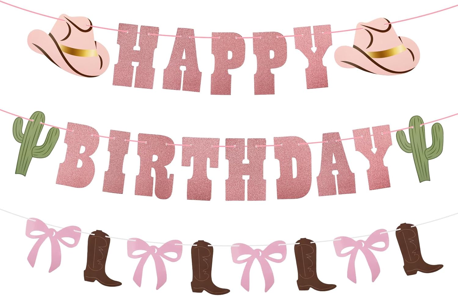 Amazon.com: 2 PCS Western Cowgirl Birthday Banners Glitter Cowgirl ...