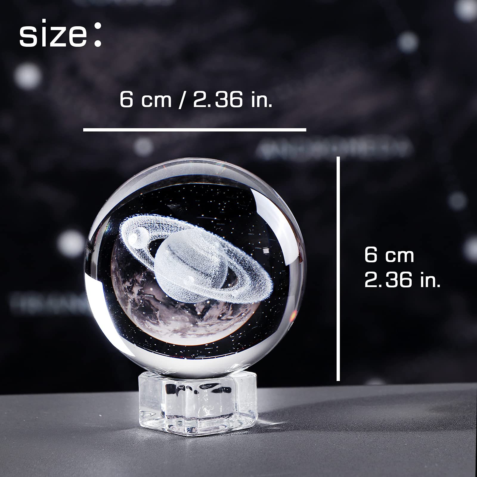 60mm Solar System Crystal Ball with Crystal Base 3D Saturn Laser ...