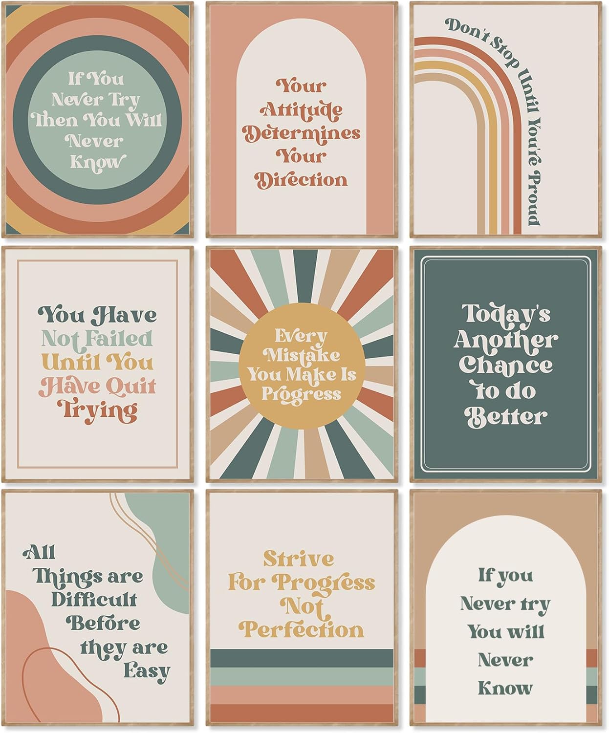Amazon.com: KINYEYE 9PC Boho Positive Affirmation Posters, Motivation ...