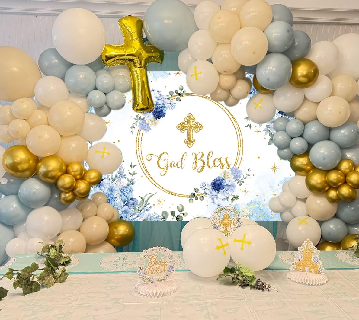 Baptism Backdrop God Bless Backdrop Blue Baptism Party Background First ...