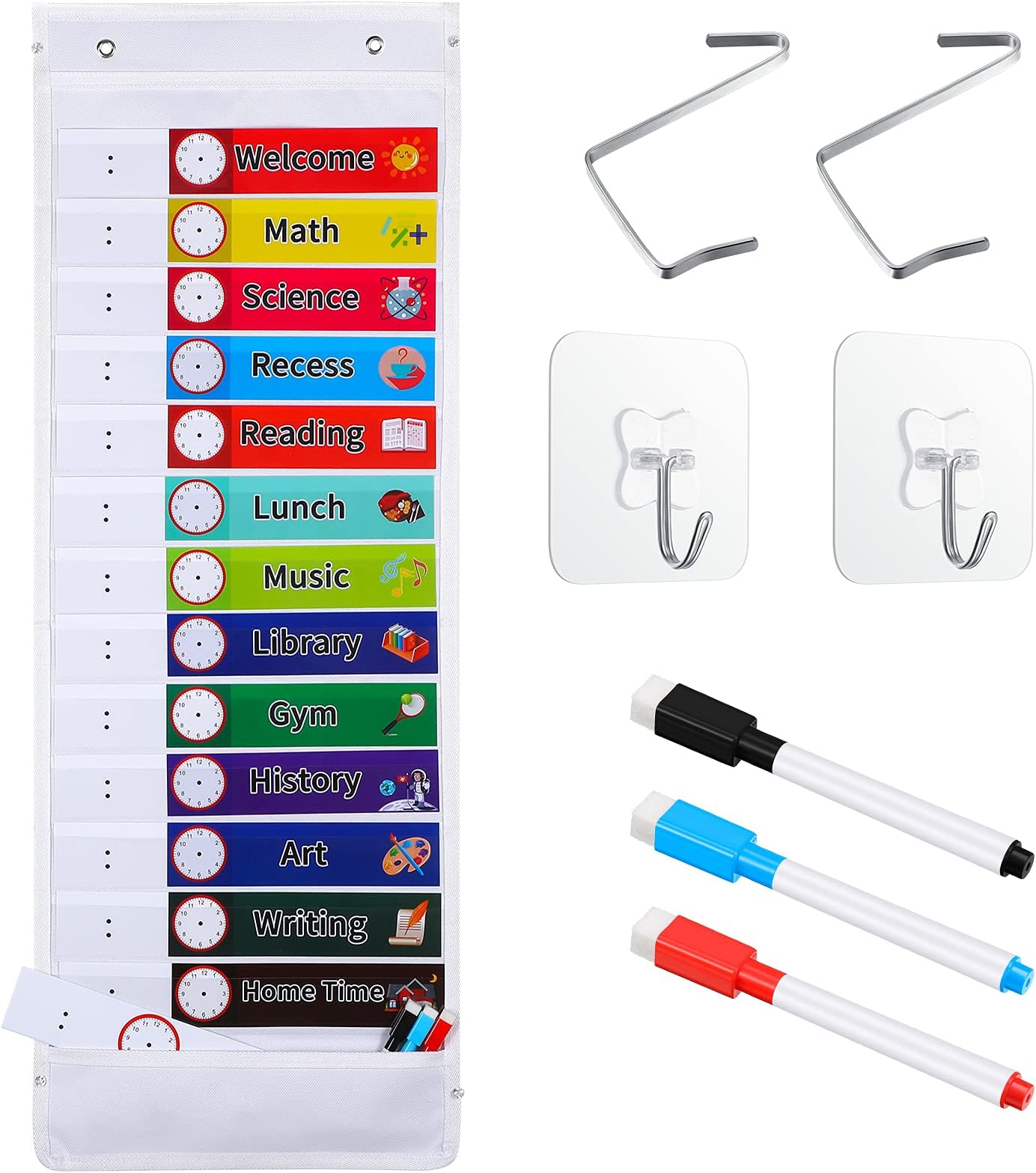 Amazon.com: Daily Schedule Pocket Chart White Class Schedule Pocket ...