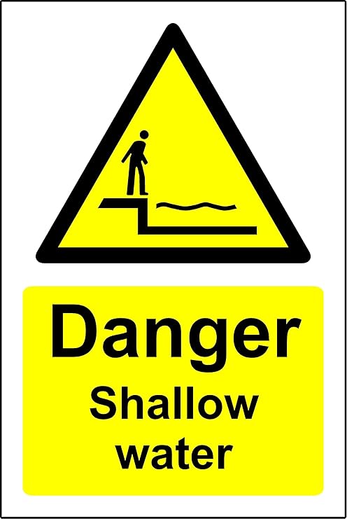 Danger shallow water Safety sign - 1.2mm Rigid plastic 300mm x 200mm ...