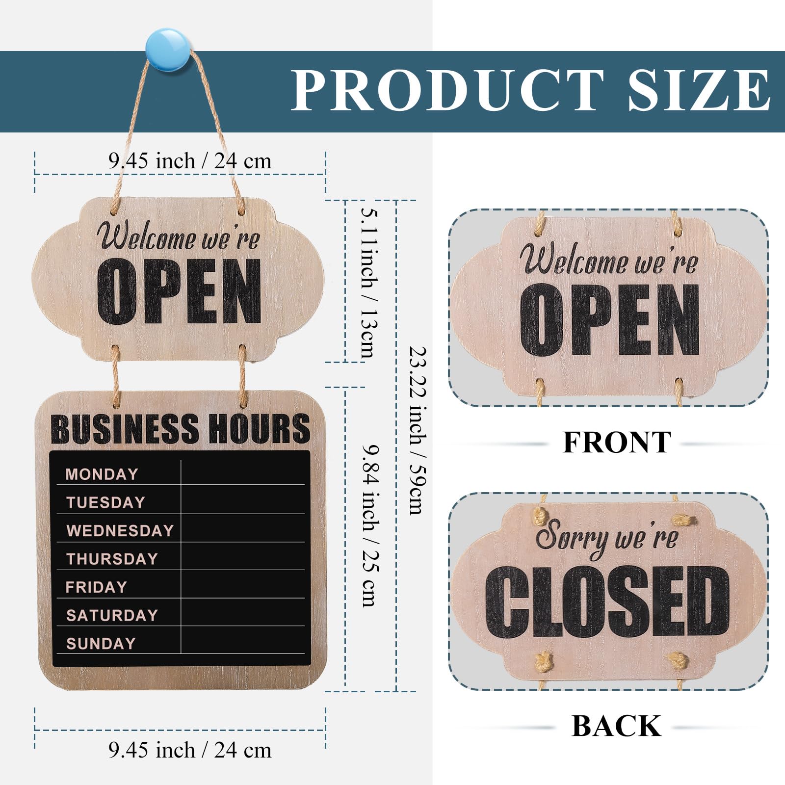 Business Hours Hanging Chalkboard Open Closed Sign Wooden Welcome Chalk ...