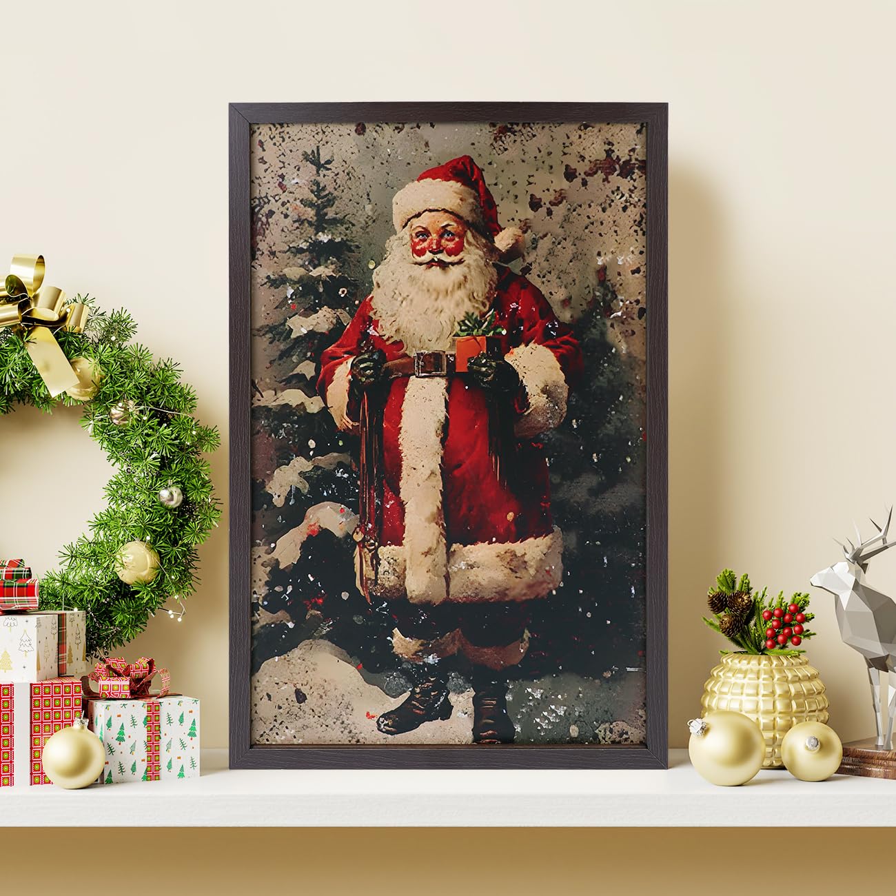 Amazon.com: Vintage Christmas Decorations Wall Art Prints Vintage Santa ...