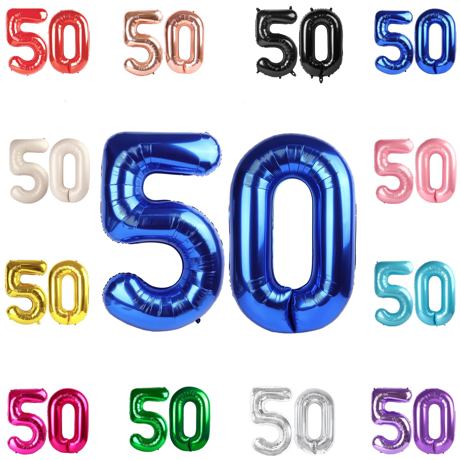 Snapklik.com : 50 Balloon Number, Metallic Blue Number 50th Birthday ...