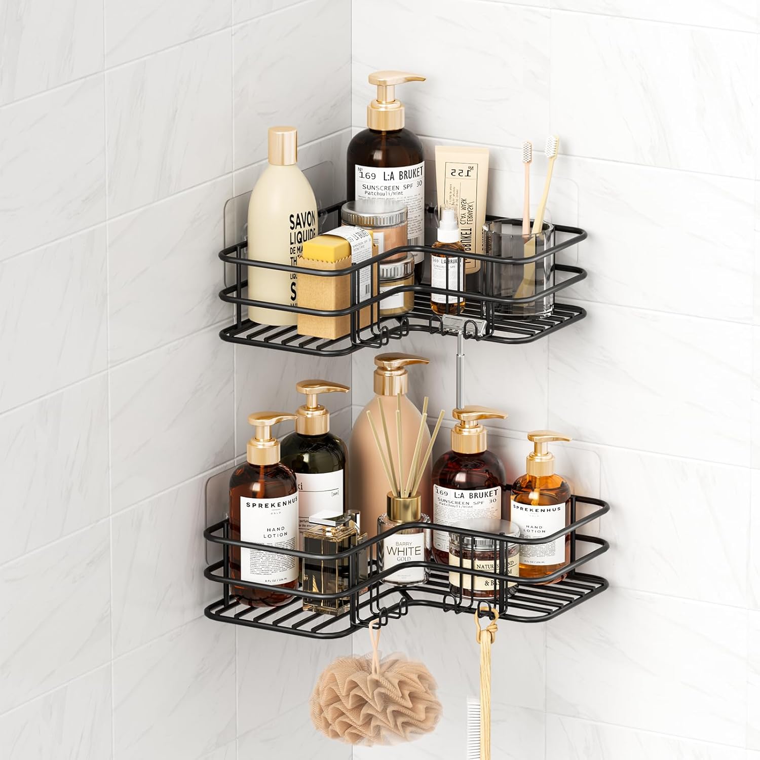 WELDUN Corner Shower Caddy, No Drilling Bathroom Shelf Organiser ...