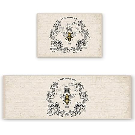 Amazon.com: Vintage French Bee Garden Kitchen Rugs Cushioned Anti ...