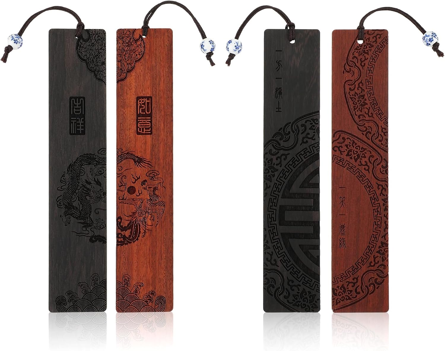 Aster 4 Pcs Wood Bookmark for Men Women Book Lovers, Handmade Natural ...