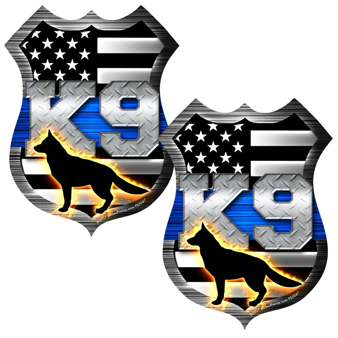 Amazon.com: Thin Blue Line Stickers w/ K9 Dog Shield Decal (2 Pack ...