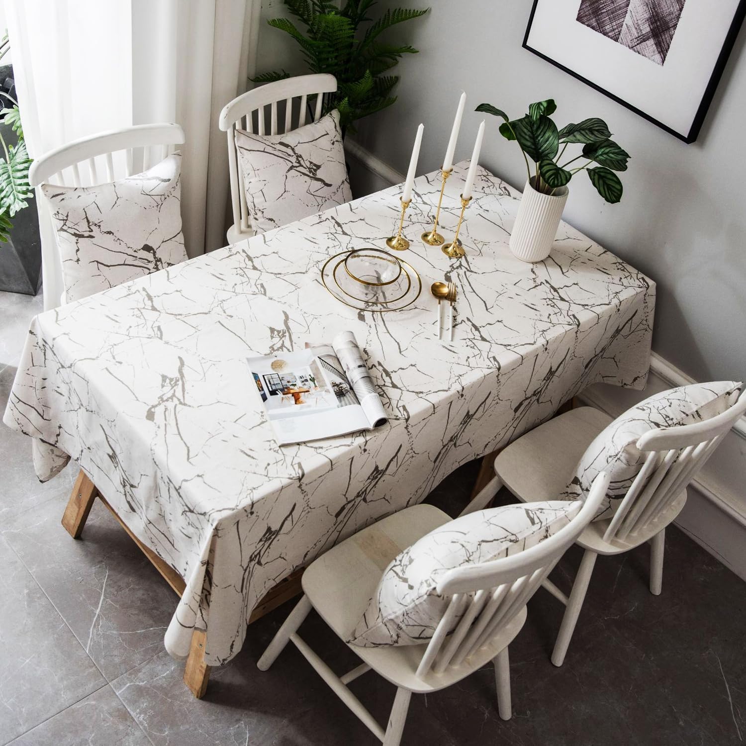 Amazon.com: LOONELO Marble Cotton Tablecloth with 86.6"X55.1 ...