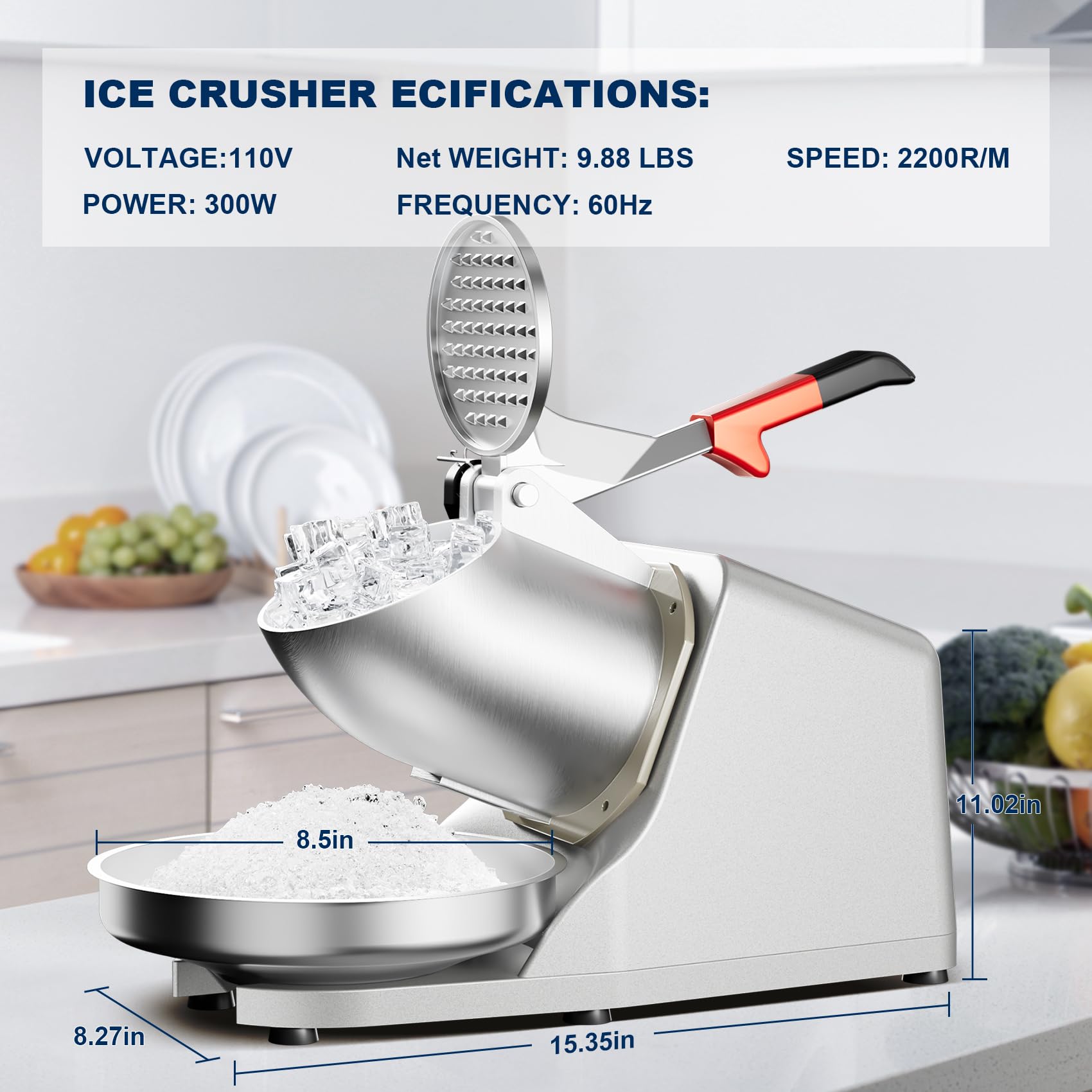 Snow Cone Maker Ice Crusher 286LBS/H Stainless Steel Shaver 300W ...