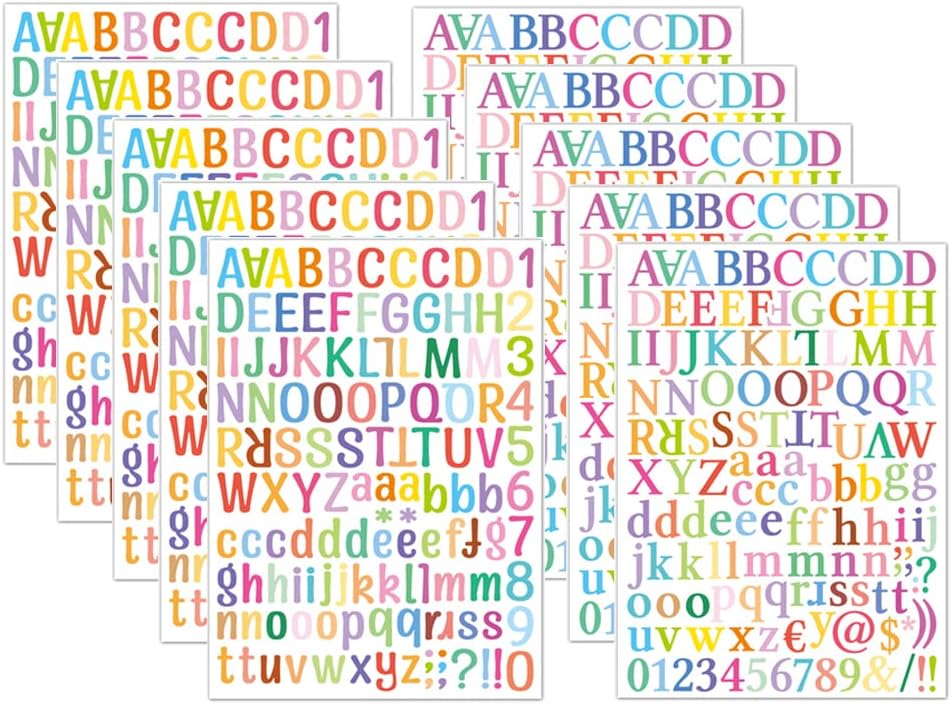 Amazon.com: 10 Sheet Colorful Letter & Number Self-Adhesive Stickers ...