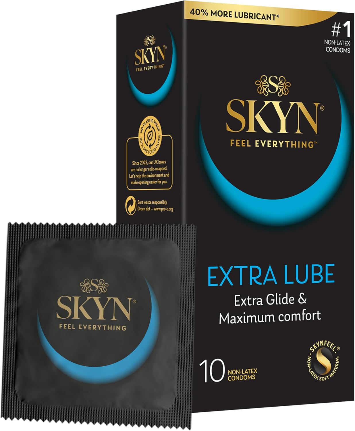 SKYN Extra Lube Condoms (10-Pack) SKYNFEEL Latex Free Condoms for Men, Regular Size, Extra ...