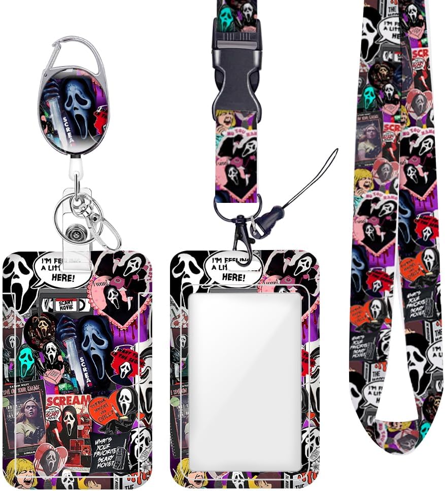 Amazon.com : Funny Ghosts Face ID Badge Holder with Lanyard Retractable ...