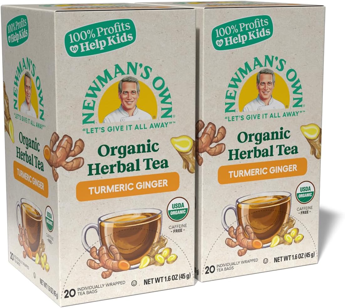 Amazon.com : Newman's Own Organic Turmeric Ginger Herbal Tea, Caffeine ...