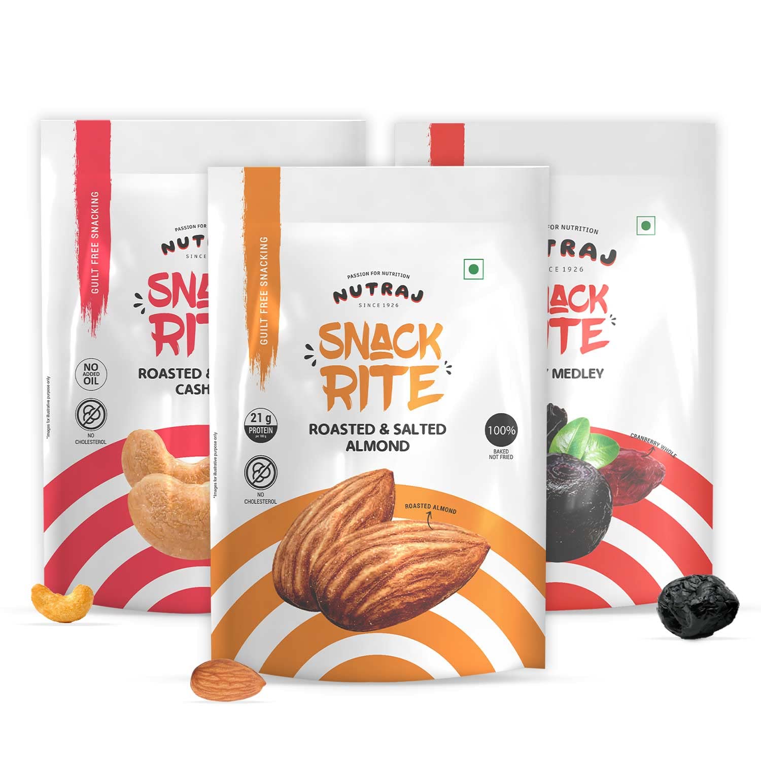 Nutraj Snackrite Dry Fruits Combo - Pack of 3 | Almond (R&S), Cashew (R ...