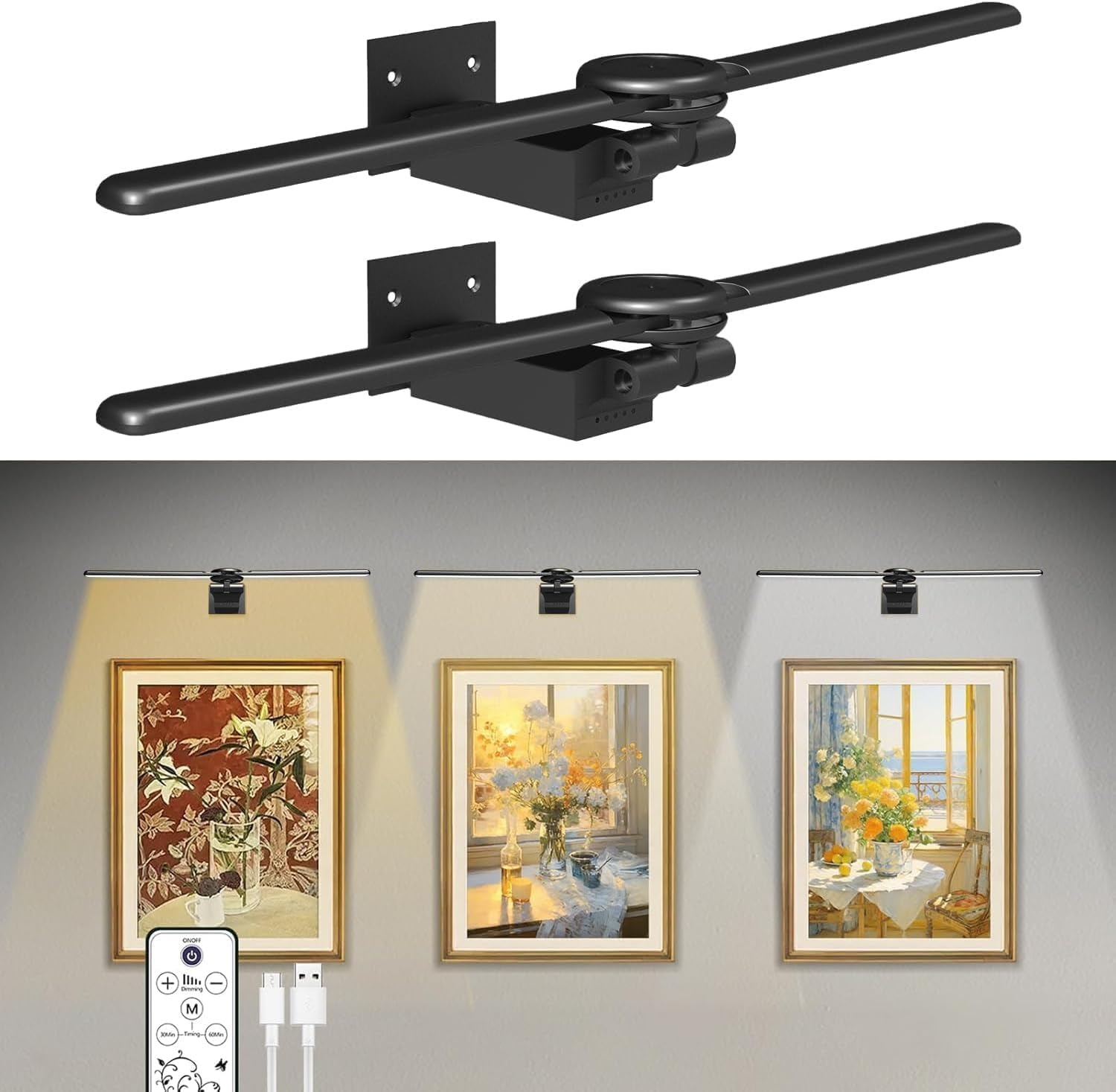 2 Pack Picture Light for Wall, 18in Rechargeable Wall Art Light with ...
