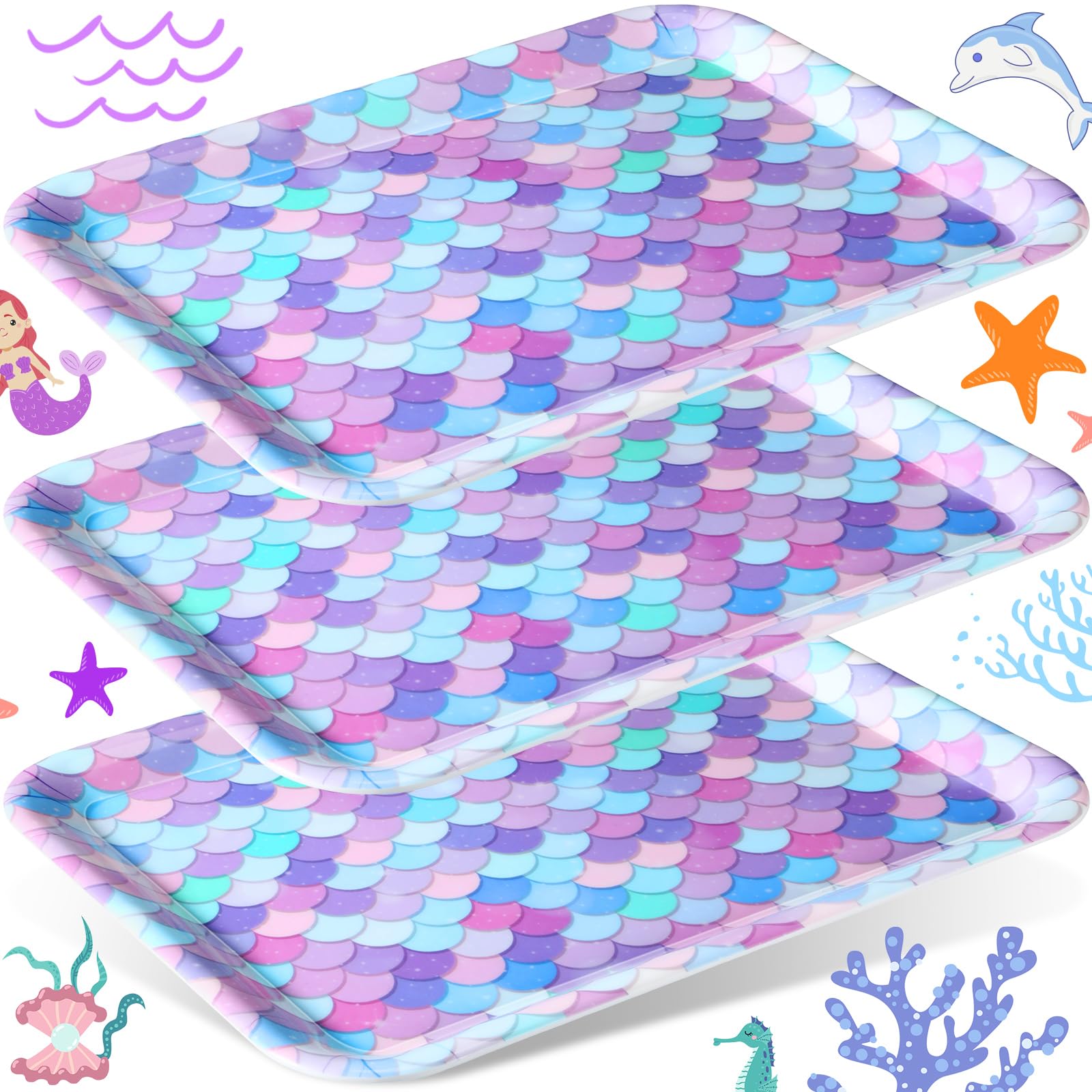 Amazon.com: Zubebe 3 Pcs 13 x 10 Inch Mermaid Serving Trays Melamine ...