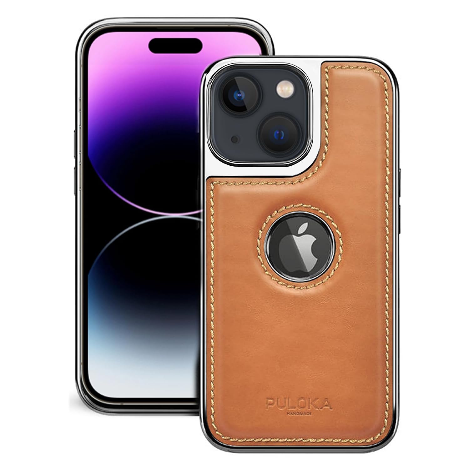 PULOKA for iPhone 15 Electroplated Leather Back Case | Slim Apple Logo ...