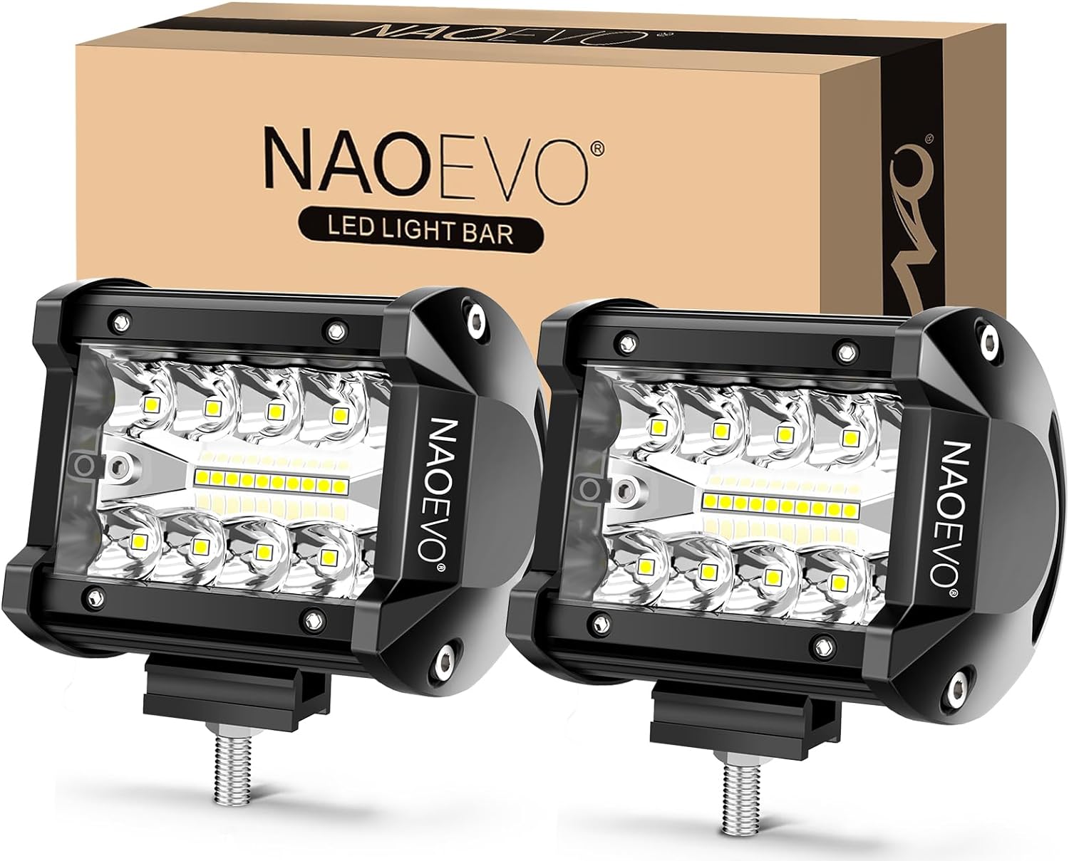 NAOEVO 4 Inch LED Pod Lights, 120W 12,000LM LED Fog/Driving/Off Road Lights LED Light Bar with ...