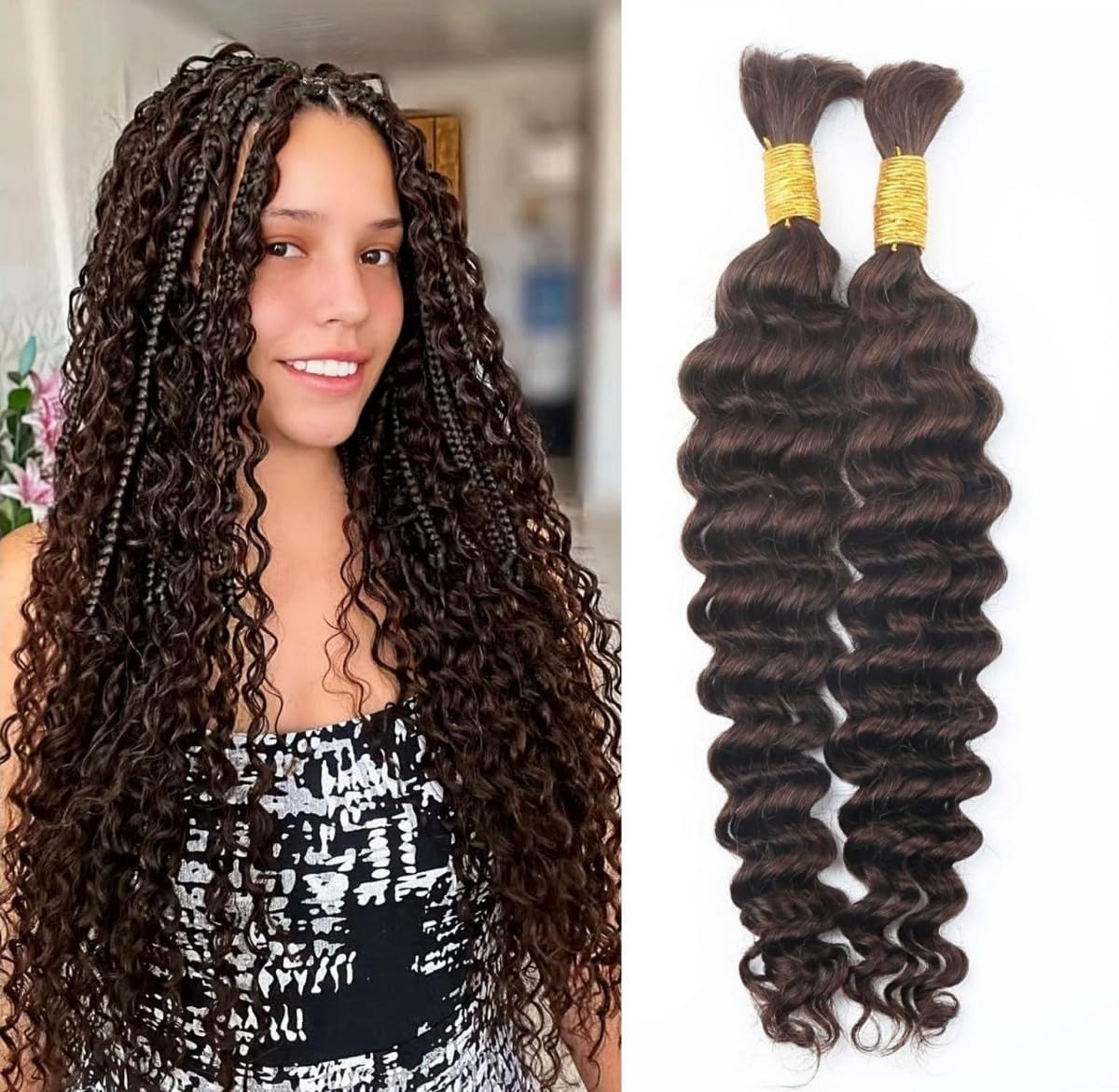 Sexycat Deep Curly Human Braiding Hair for Boho Braids 2 Bundles 16 ...