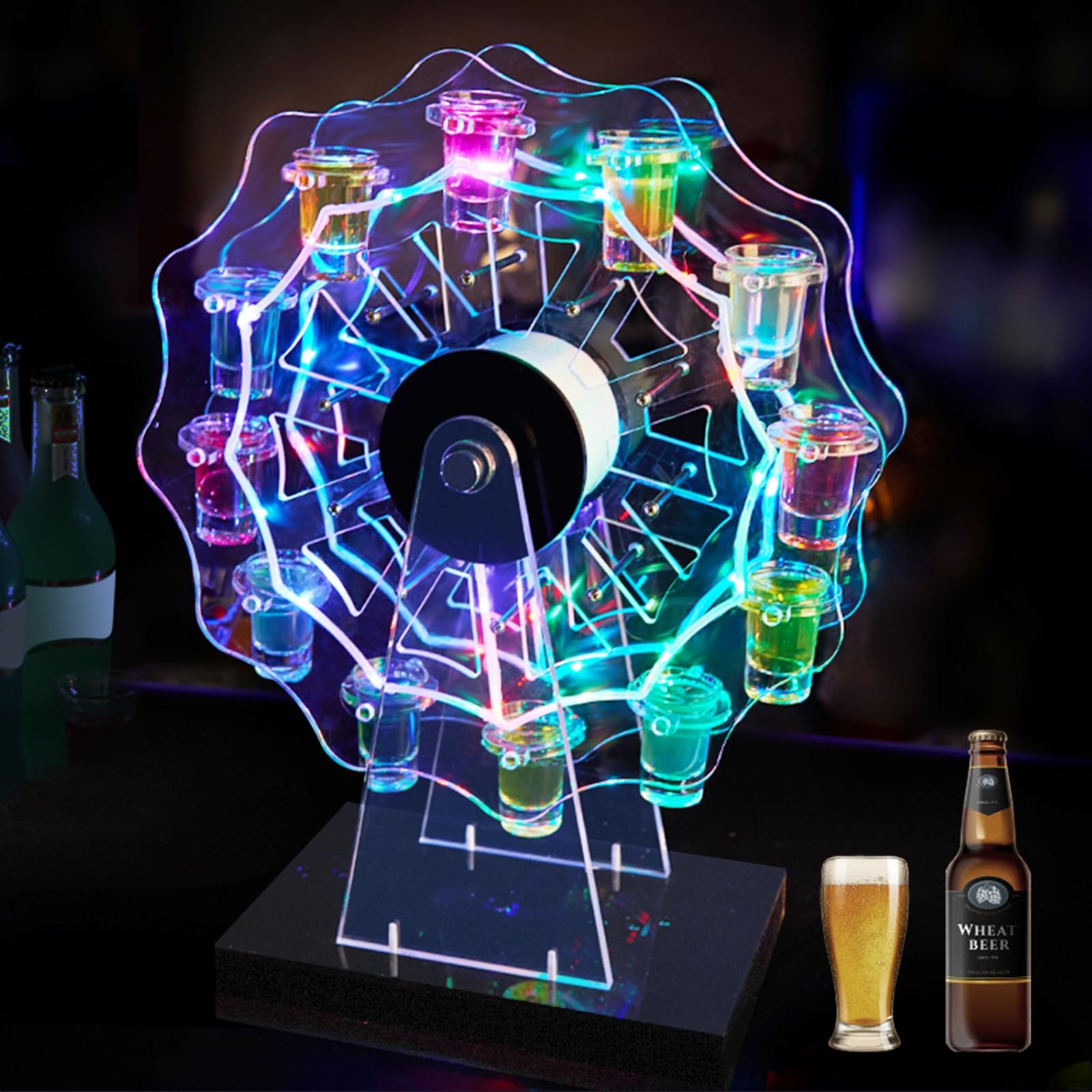 Nuscen Ferris Wheel Cup Holder with Rotating LED Wine Rack and Cocktail ...