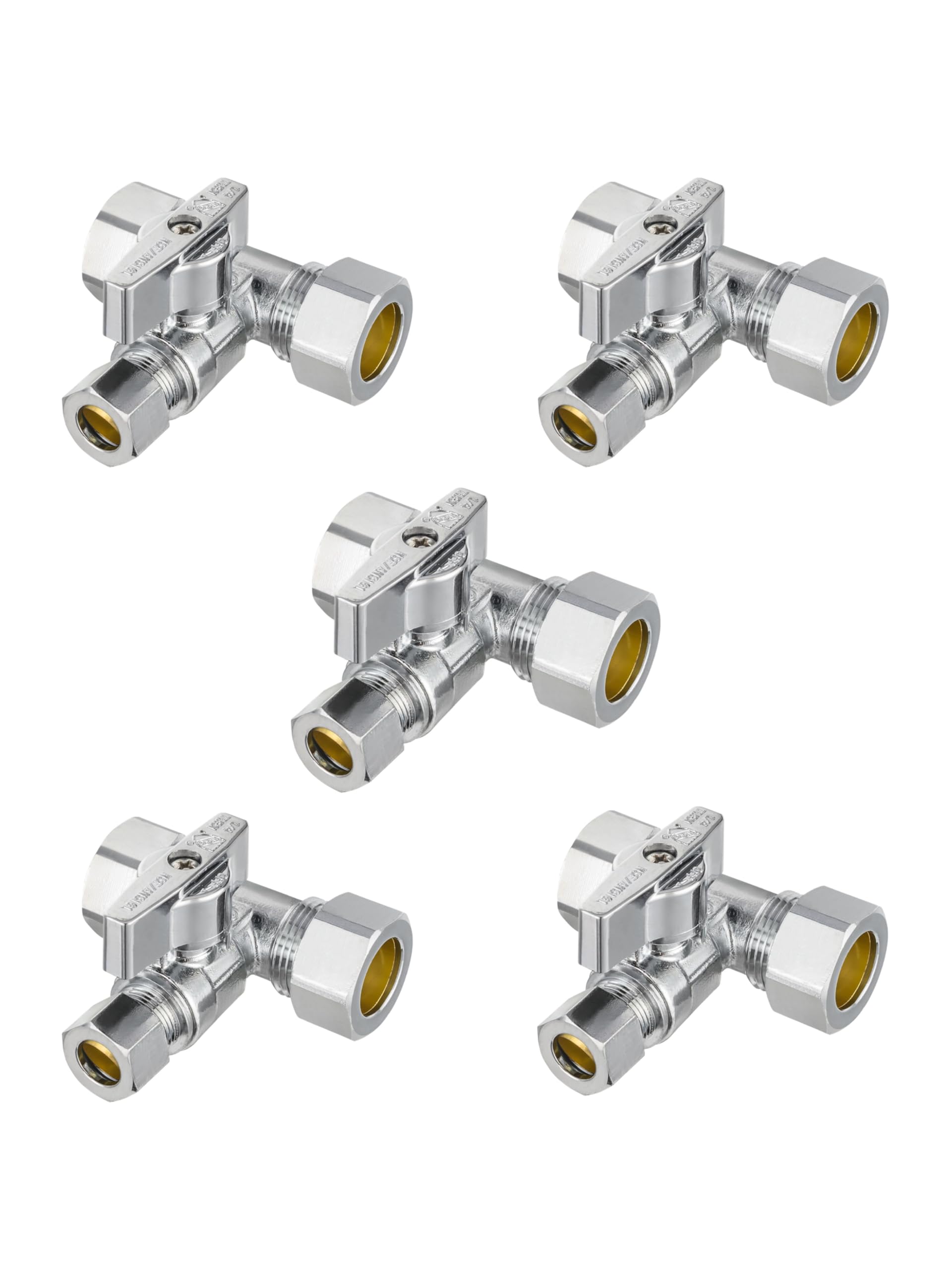 (Pack of 5) EFIELD 1/4-Turn Compression Stop Tee Valve, 1/2" NOM (5/8 ...