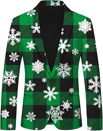 Christmas Suit Jacket for Men Funny Xmas Blazer Jacket Snowflake Print ...
