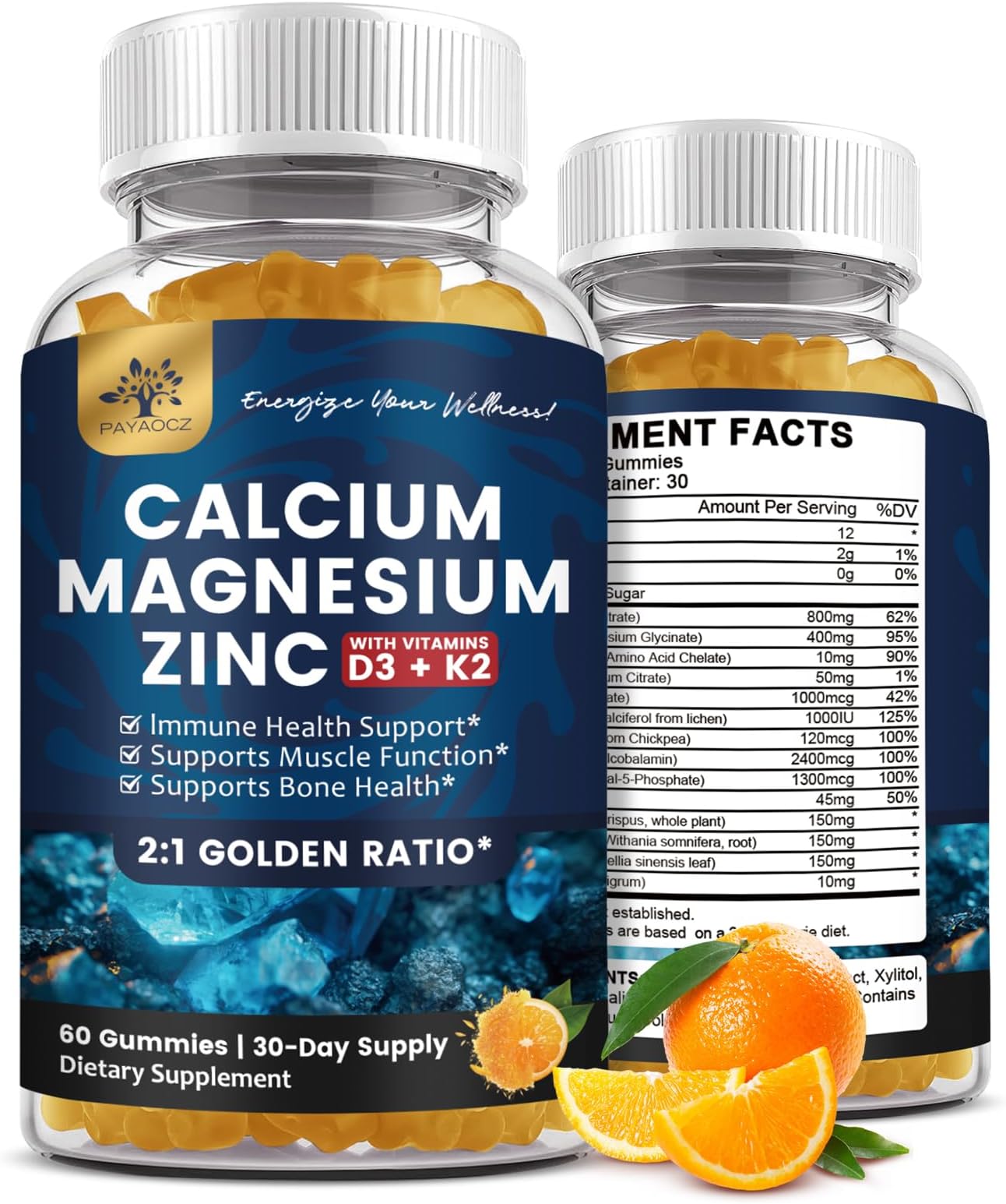 Amazon.com: (2 Pack) Calcium Magnesium Zinc Gummies with Vitamin D3, K2 ...