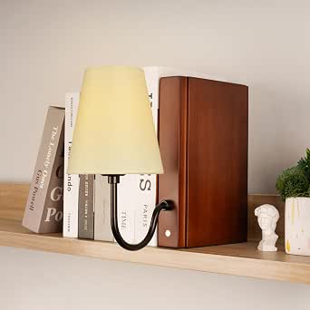 AELS Wooden Bookshelf Lamp with Bulb, Table Lamp with Linen Shade, 3 ...