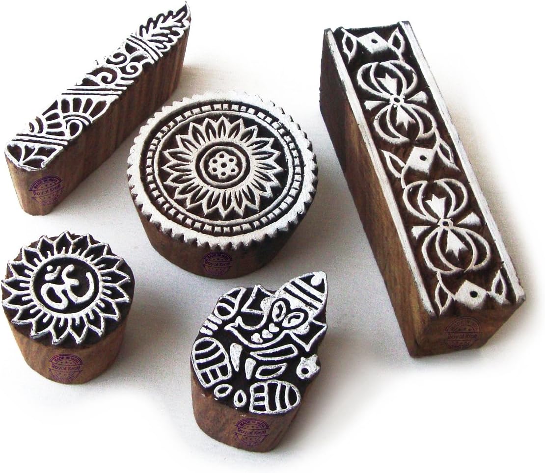 Amazon.com: Ethnic Religious and Floral Designs Wooden Block Stamps ...