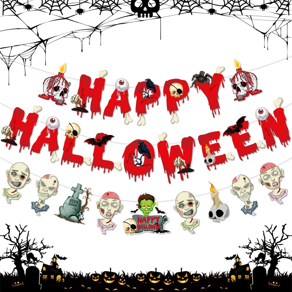 Amazon.com: Happy Halloween Banner, Halloween Signs Hanging Decor ...