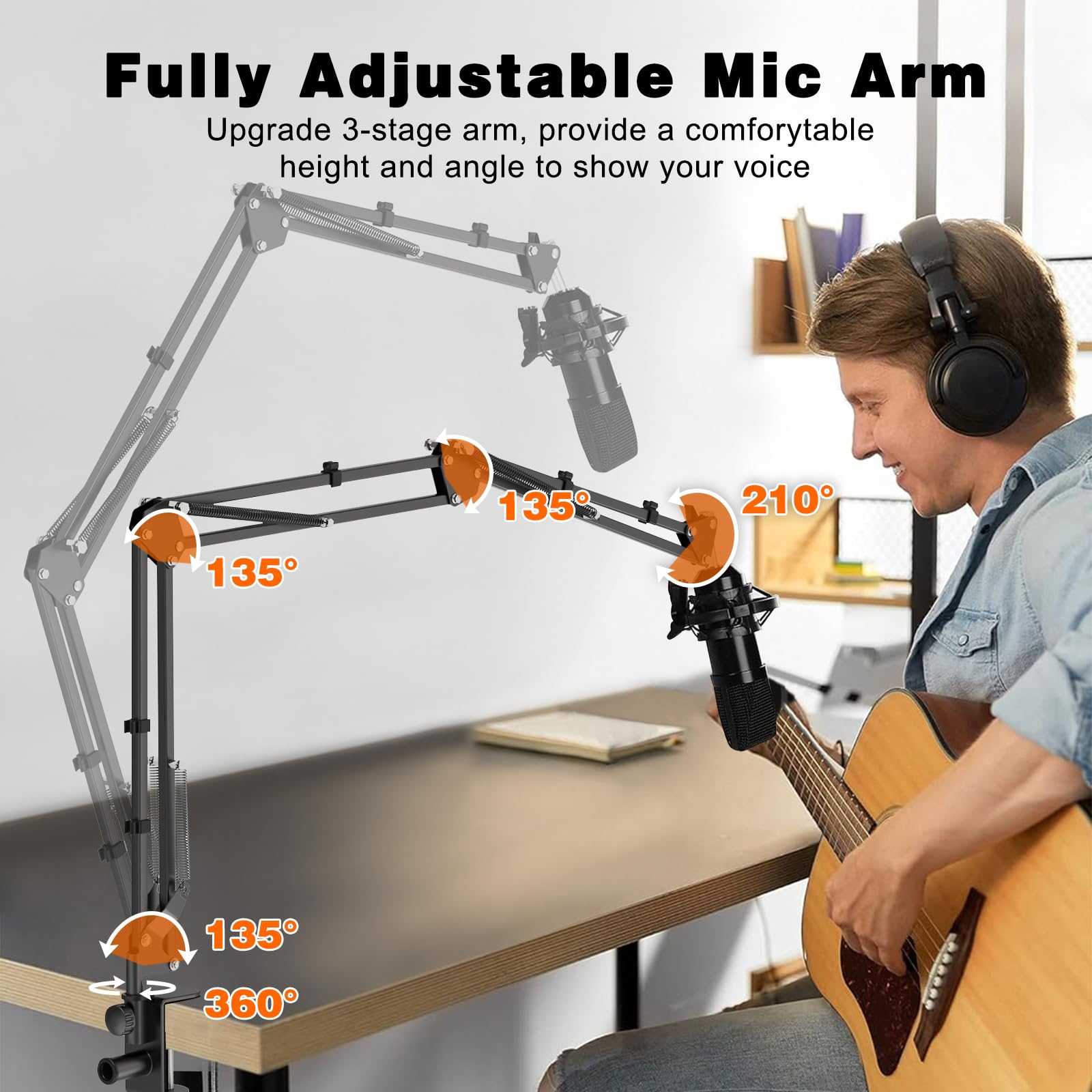 Jubor Table Microphone Arm Stand, Desk Microphone Boom Arm with 3/8″ to ...