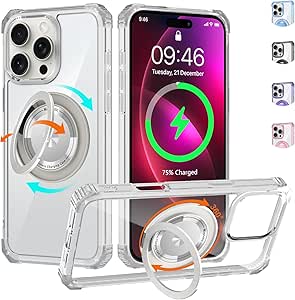 Amazon.com: WPCase Clear Case for iPhone 16 Pro Max Case with Magnetic 360 Rotatable Ring Stand ...