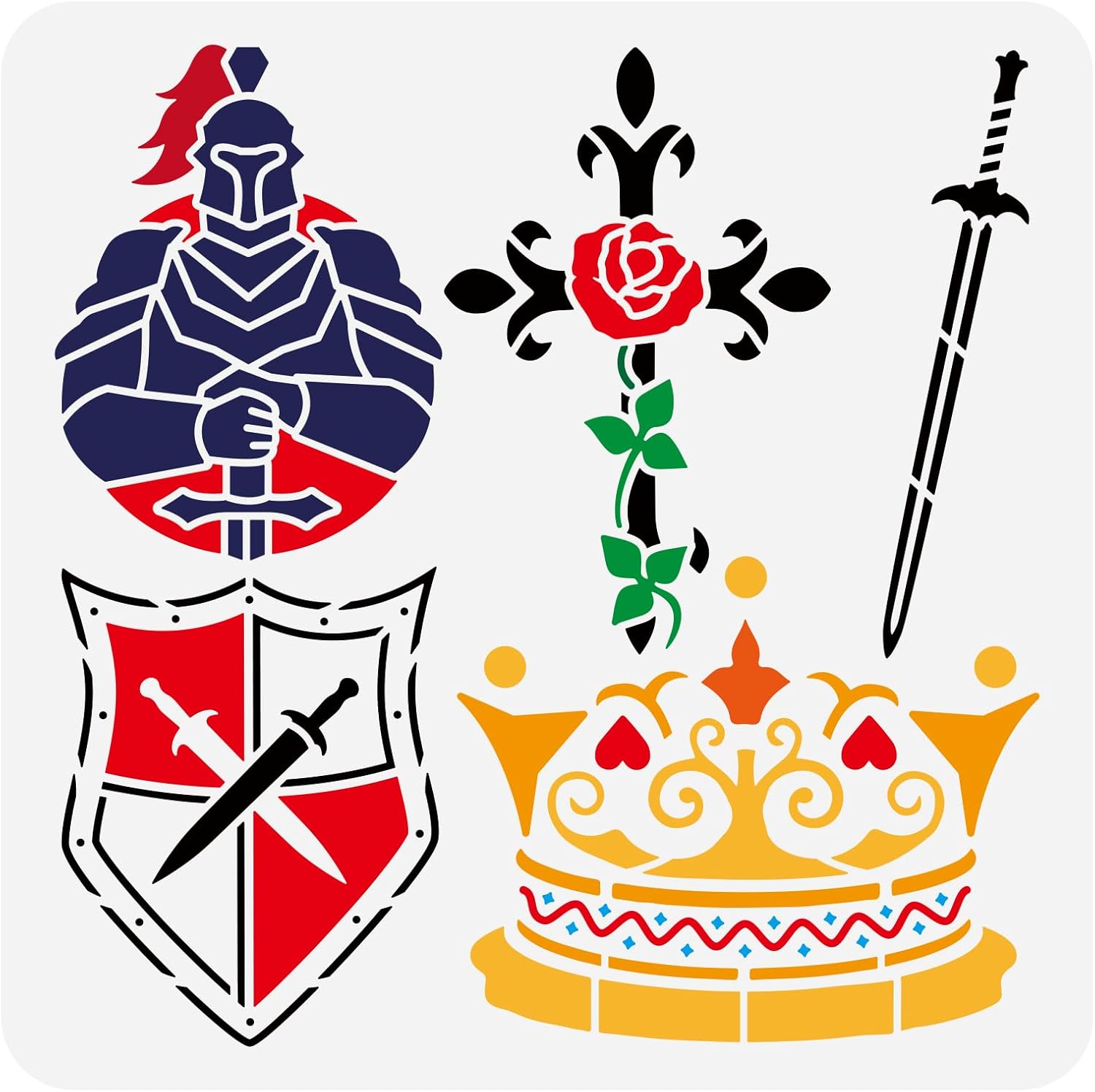 Amazon.com : FINGERINSPIRE Knight and Crown Painting Stencil 11.8x11 ...
