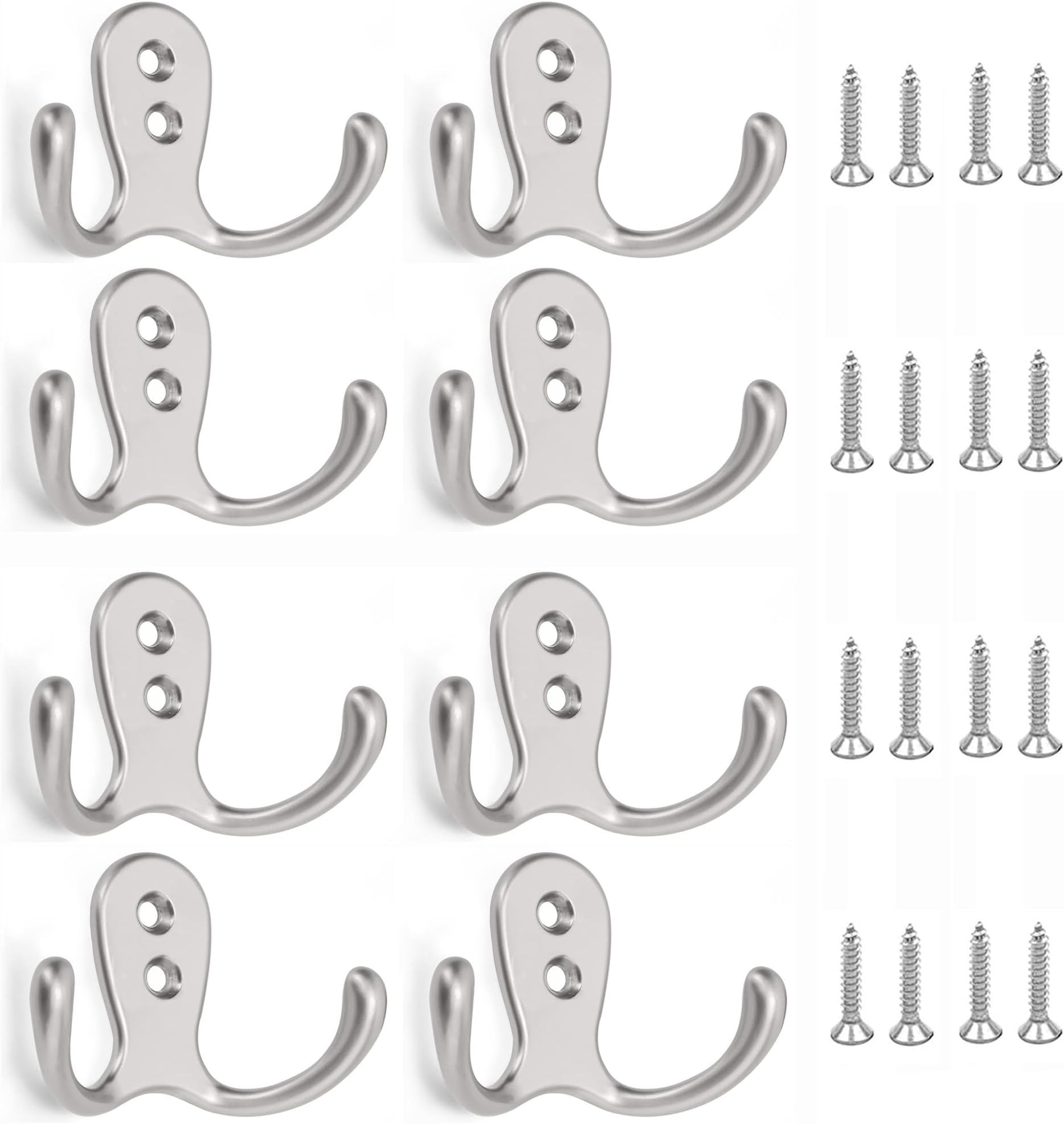 yenlk 8 PCS Double Prong Robe Hooks, Dual Coat Door Hooks with 16 PCS ...