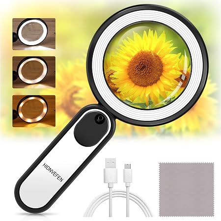 Magnifying Glasses 3 LED Lights 3X 45X Handheld luminated Magnifying ...