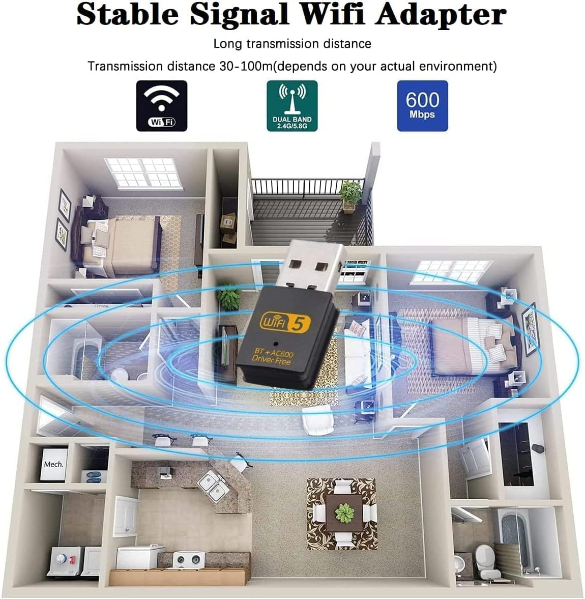 NJDT USB Wi-Fi Dongle Dual Band 2.4G/5.8G Mini Wireless Network USB ...