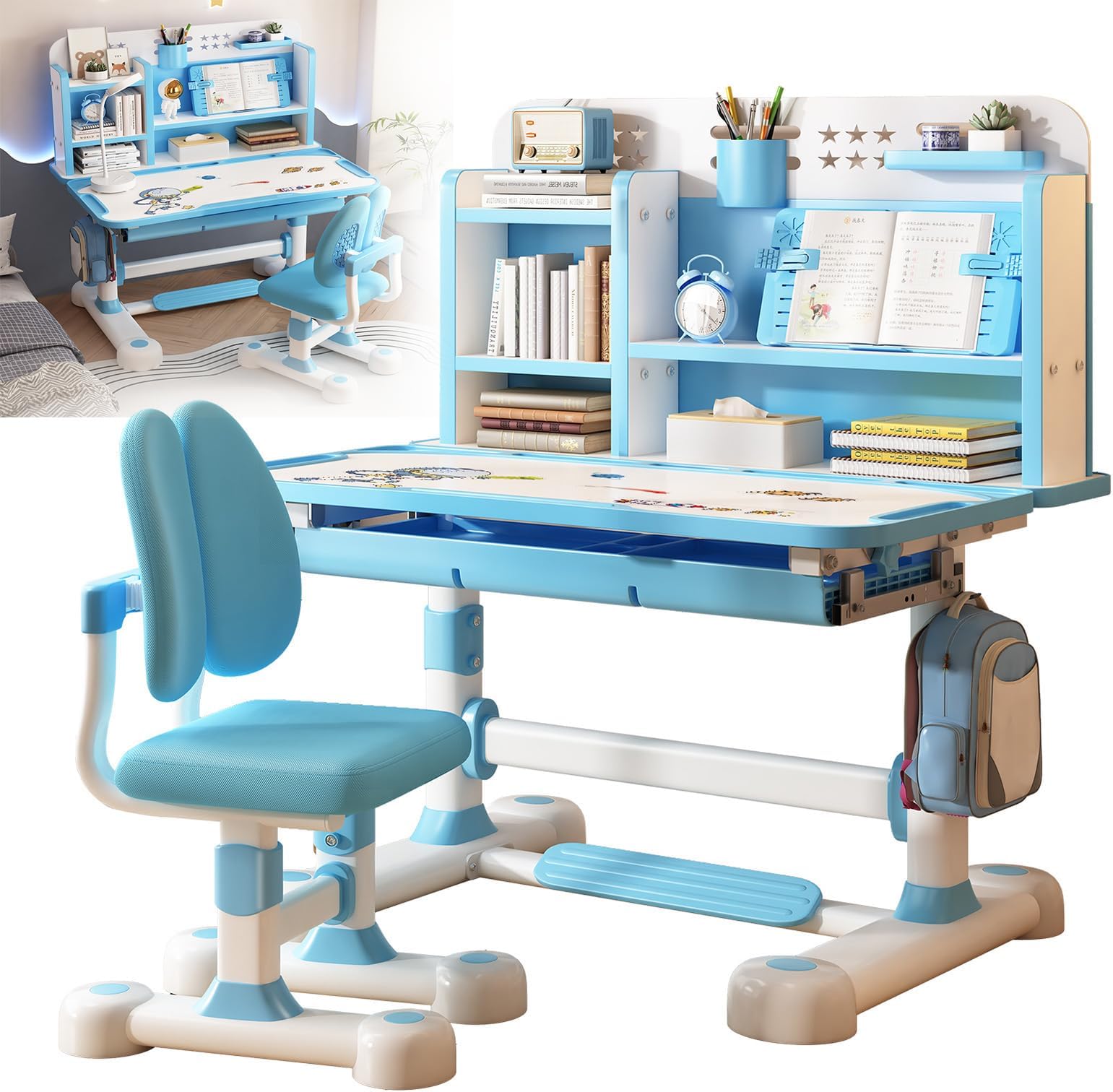 Amazon.com: tulkdexi Kids Desk and Chair Set, Children School Study ...
