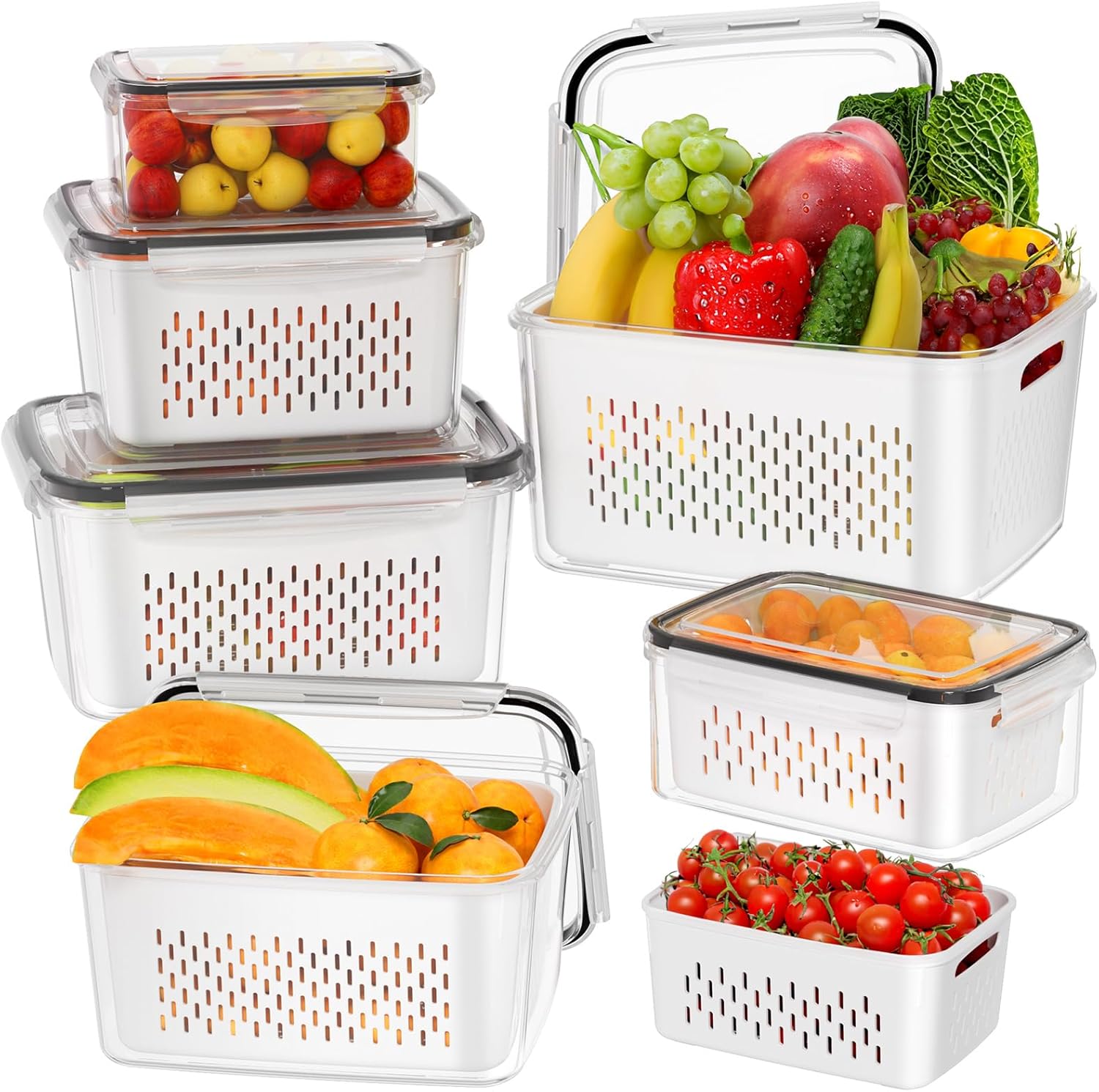 6-Pack Fruit Storage Containers for Fridge with Removable Colanders, 4 ...