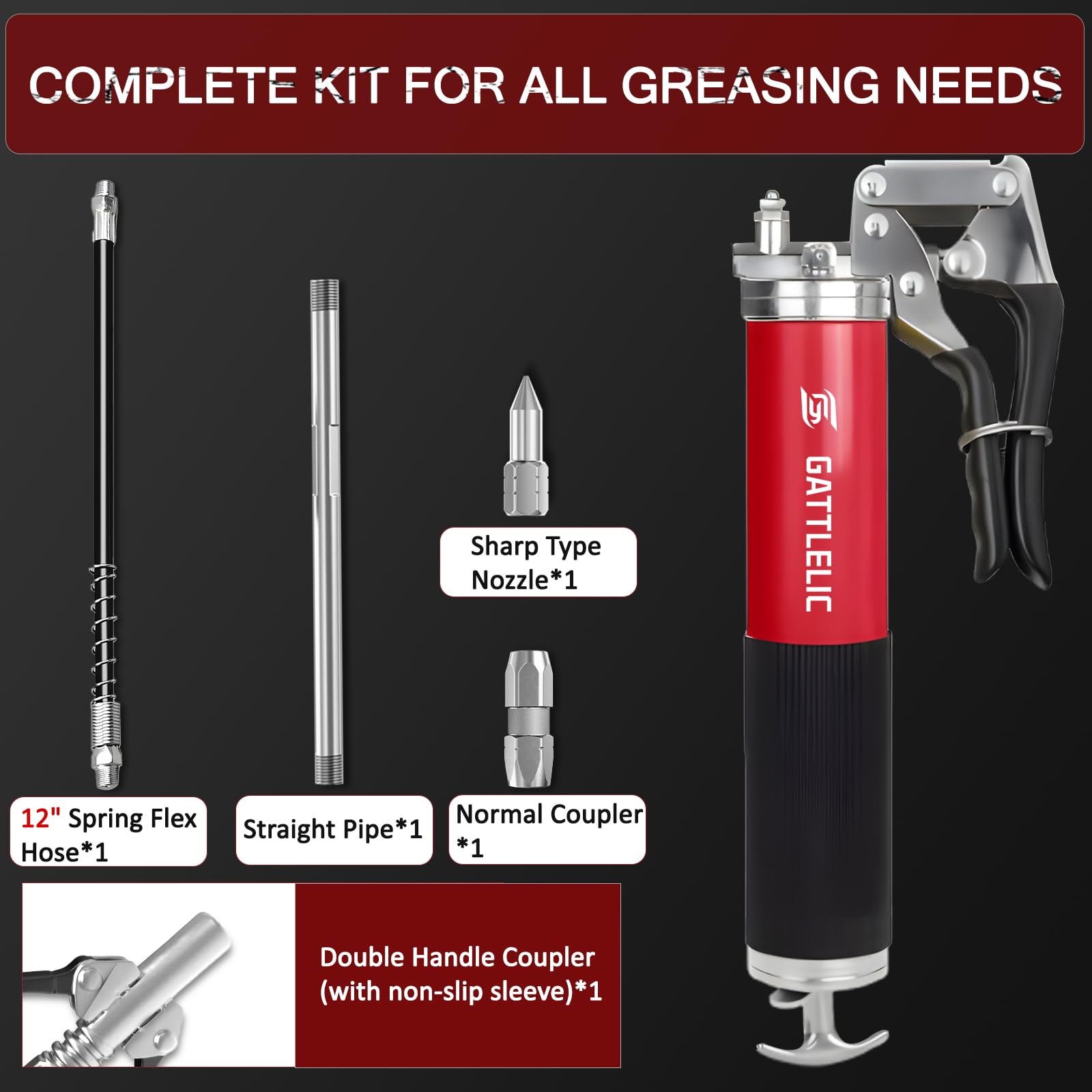 Snapklik.com : GATTLELIC Heavy Duty Grease Gun Kit, 8000 PSI ...
