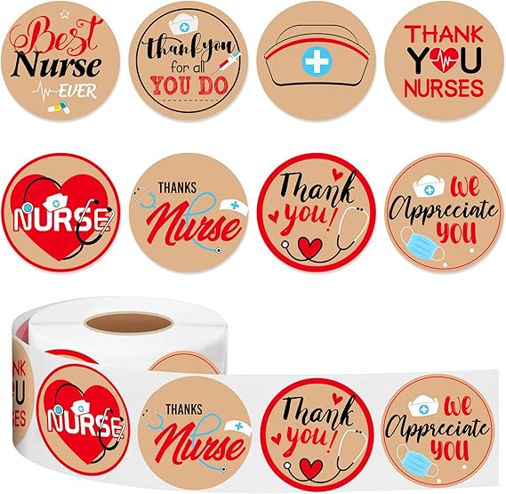 Amazon.com: Yisong 600 Pcs Thank You Nurse Roll Stickers 1.5 Inch ...