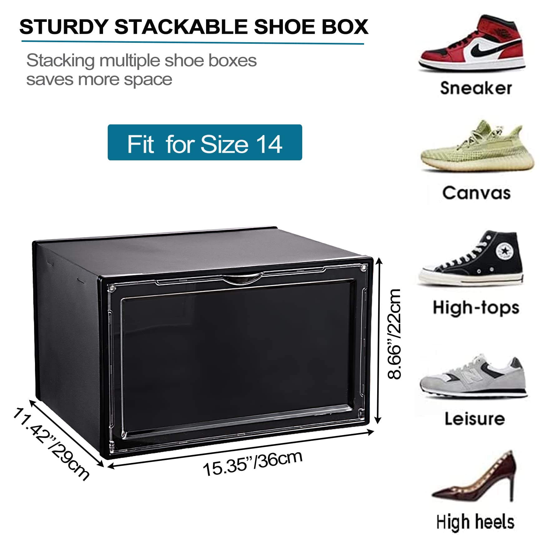 BSFHH Shoe Boxes, Stackable Plastic Sneaker Box Container, Magnetic ...