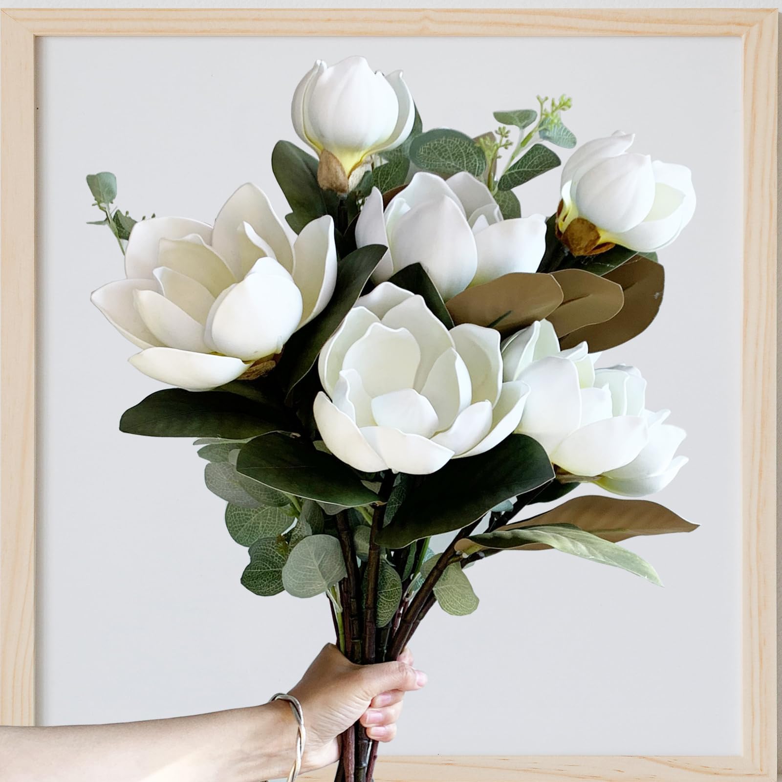 Amazon.com: Yunlly 3 Pcs Artificial Magnolia Flower Long Stem Magnolia ...