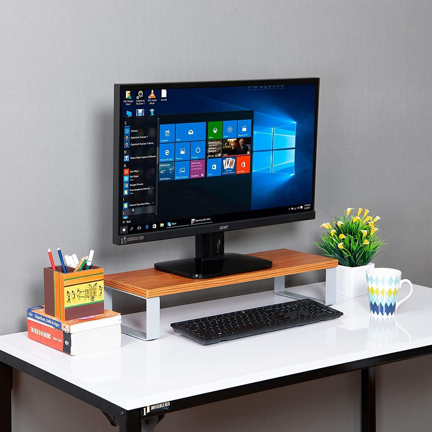 INVISIBLE BED Sturdy Engineered Wood HeavyDuty Monitor Riser Stand on ...