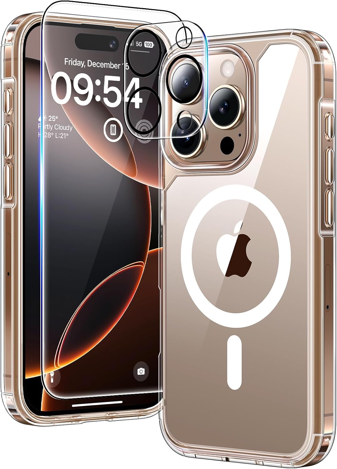 TAURI 5 in 1 Magnetic for iPhone 16 Pro Max Case, and 2X HD Screen ...
