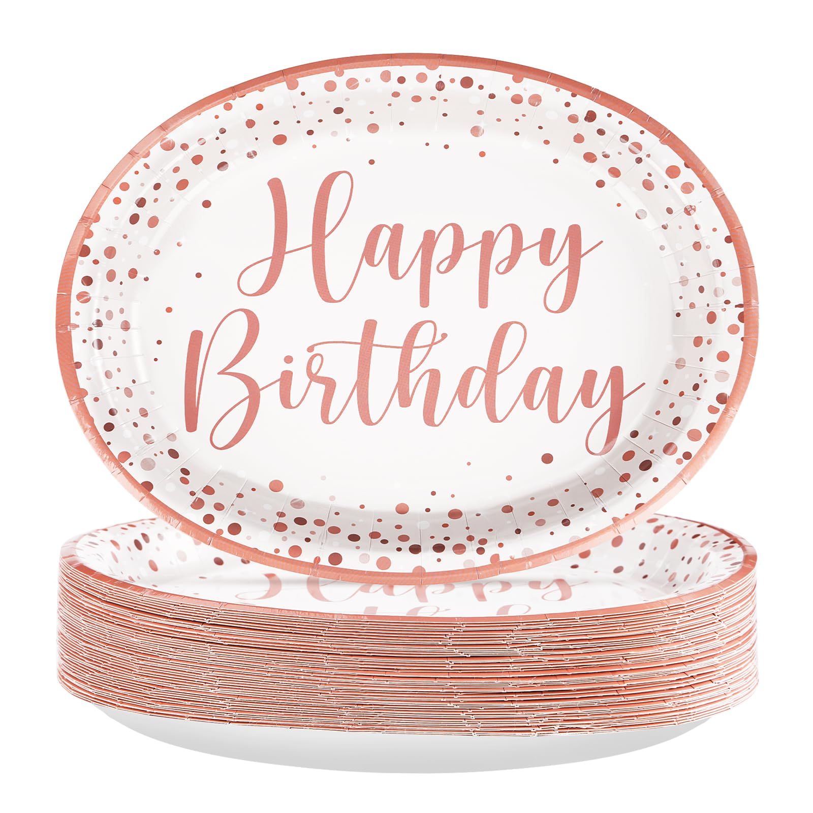 Amazon.com: 50Pcs Pink Rose Gold Birthday Plates 10" x 12.5" Oval Paper ...