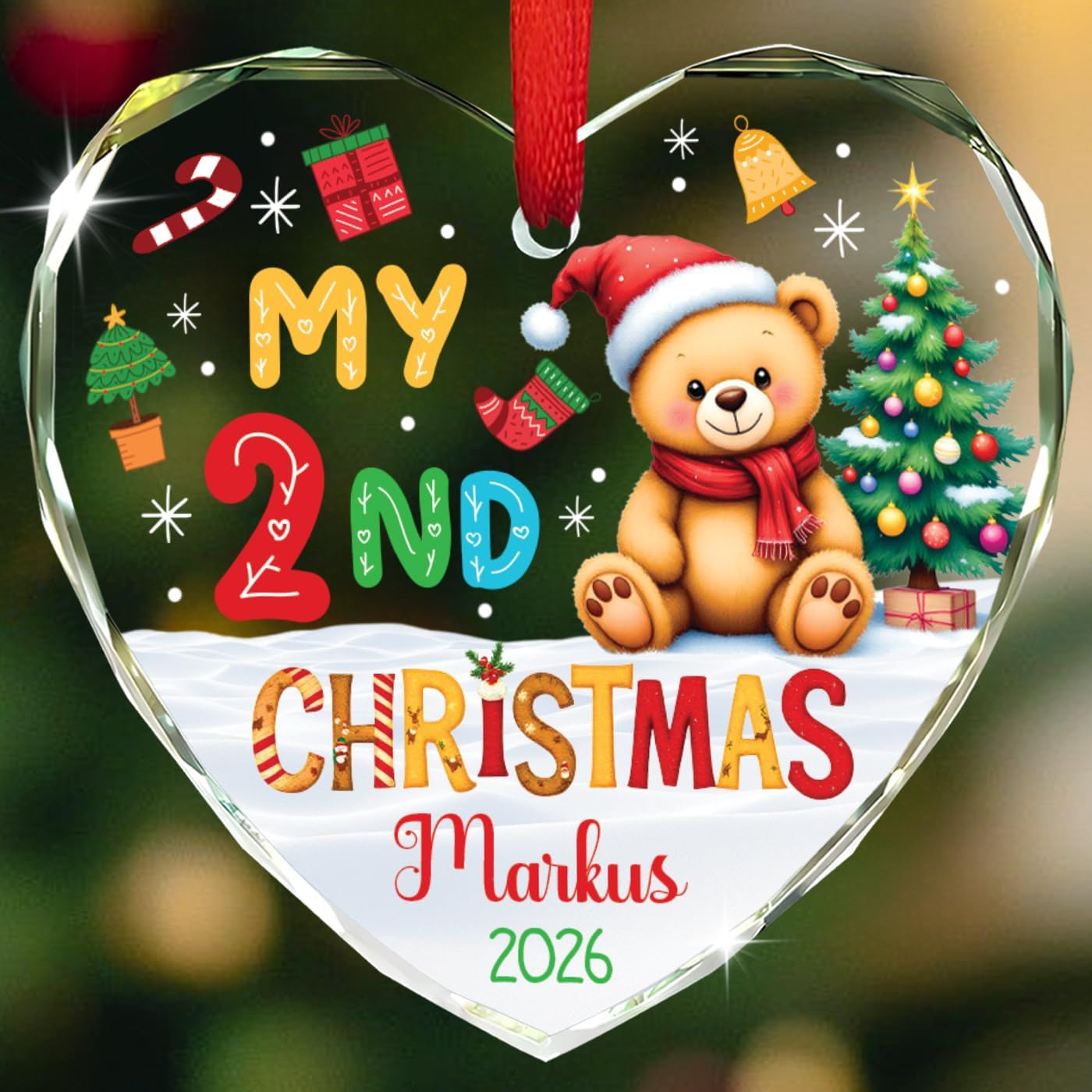 Amazon.com: Personalized My 2ND Christmas Heart Crystal Glass Ornament ...