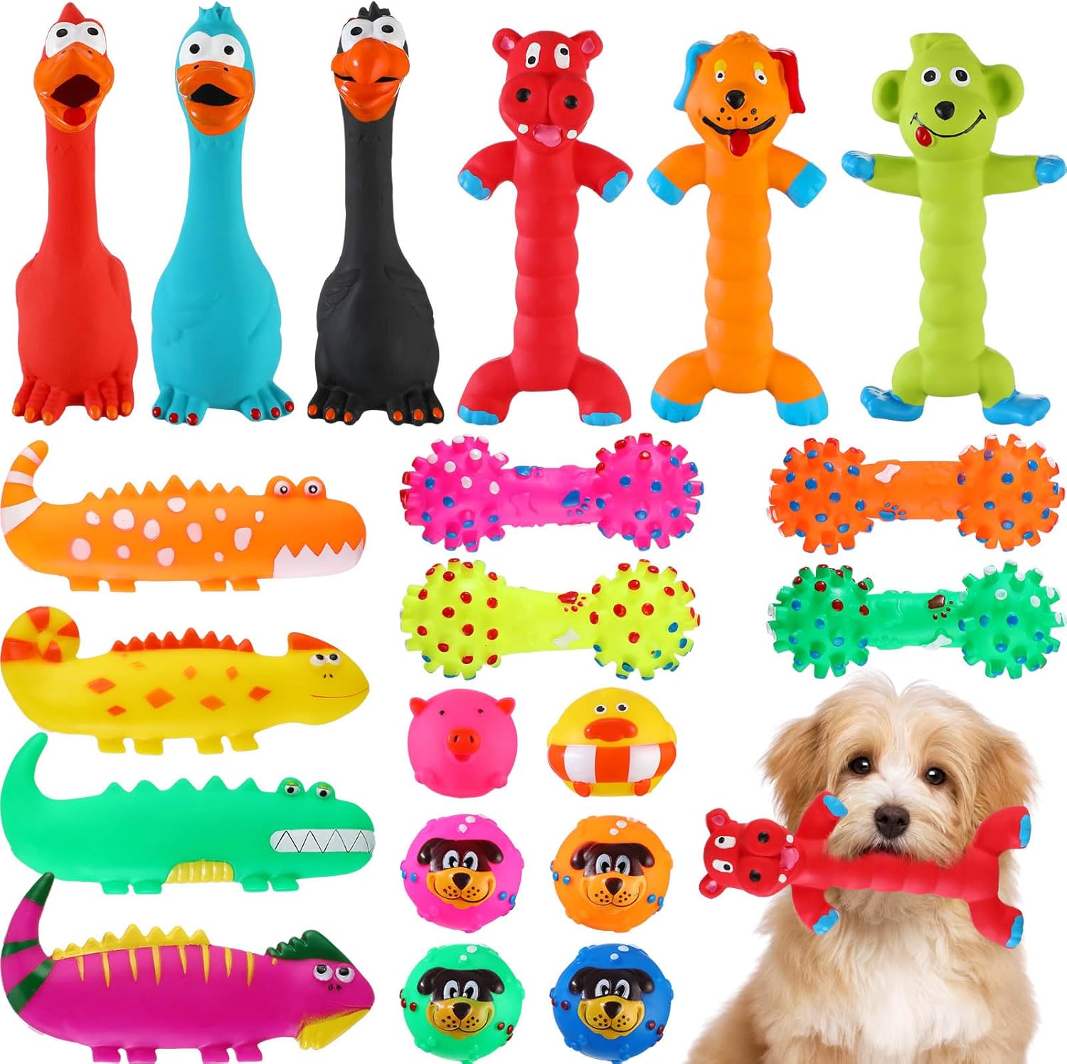 Pet Supplies : Shappy 20 Pcs Squeak Latex Puppy Toy Squeaky Dog Toys ...