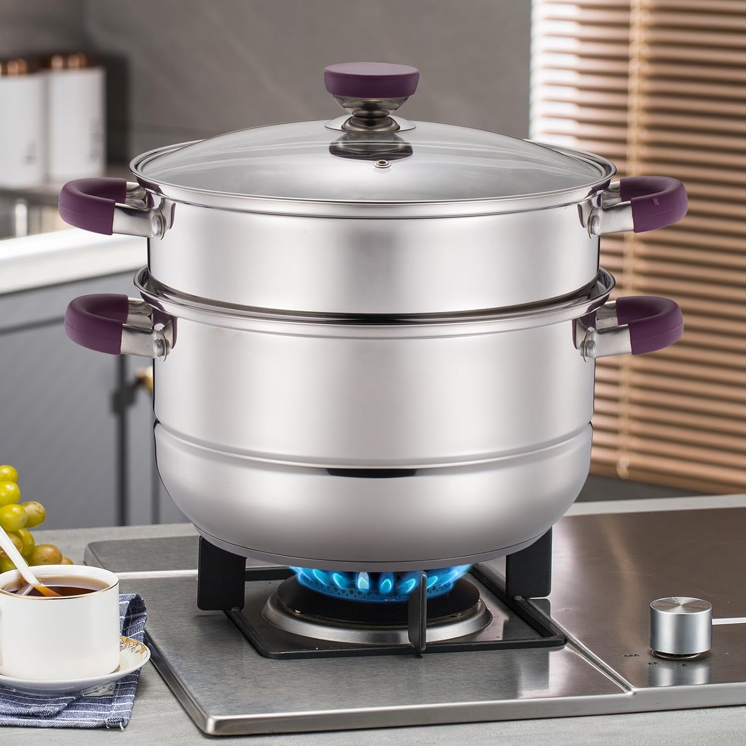Amazon.com: Stainless Steel Steamer Pot for Cooking, 2 Tier Steamer ...